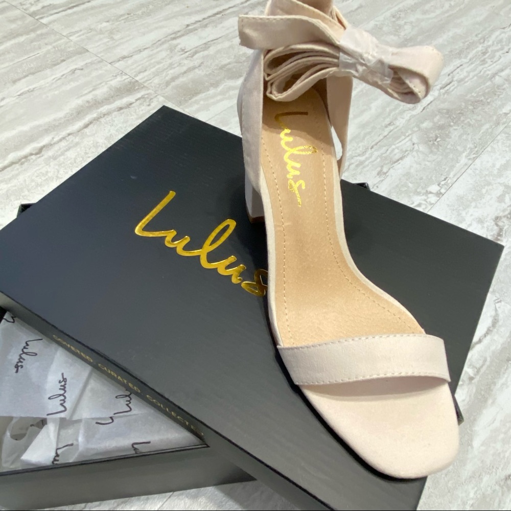Lulus Airis Nude Suede Ankle Strap Sandal Heel Gem